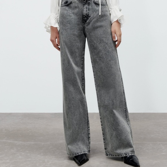 Zara | Jeans | Zara Gray Washed Highwaisted Wideleg Pants Jeans | Poshmark